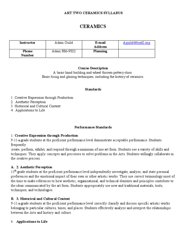Ceramics: Art Two Ceramics Syllabus | PDF | Pottery | The Arts