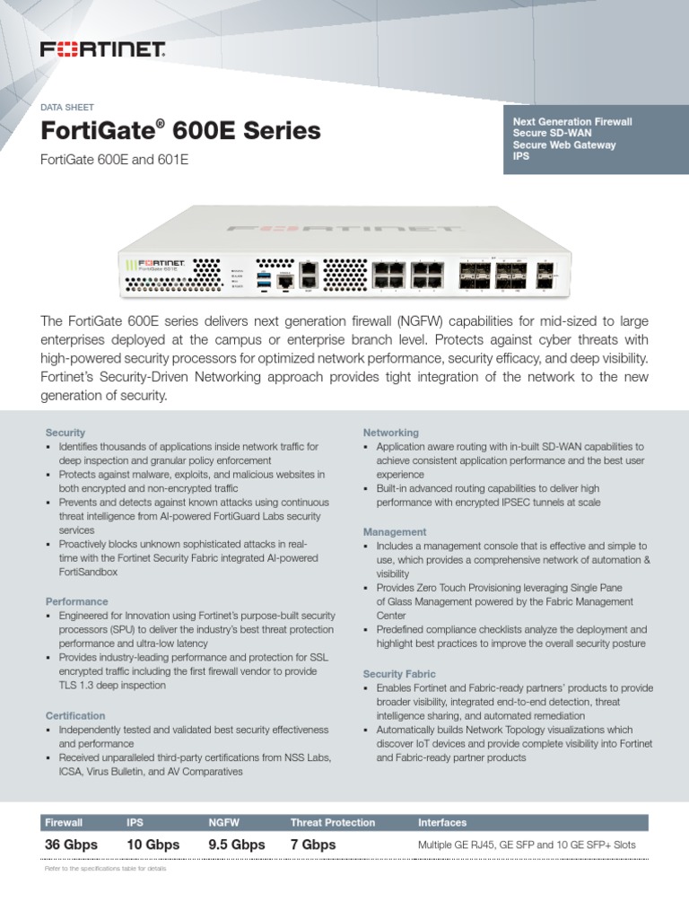 Fortigate 600E Series: Next Generation Firewall Secure Sd-Wan Secure ...