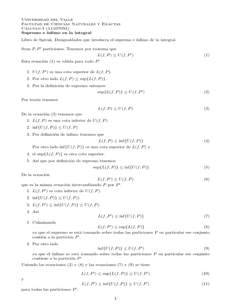 Supremo e Infimo en La Integral | PDF | Integral | Enseñanza de matemática