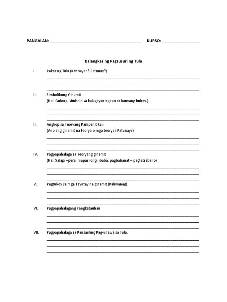 Balangkas NG Pagsusuri NG Tula | PDF