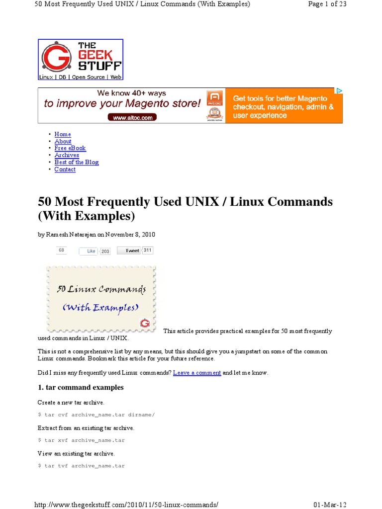 50 Most Unix Commands PDF | PDF | File Transfer Protocol | Superuser