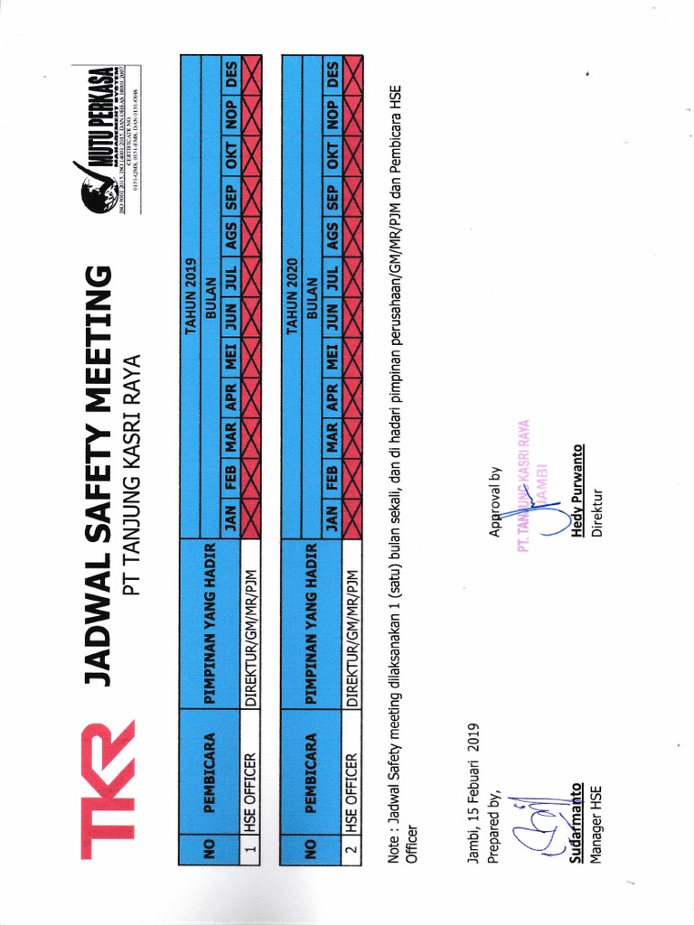 Jadwal Safety Meeting | PDF