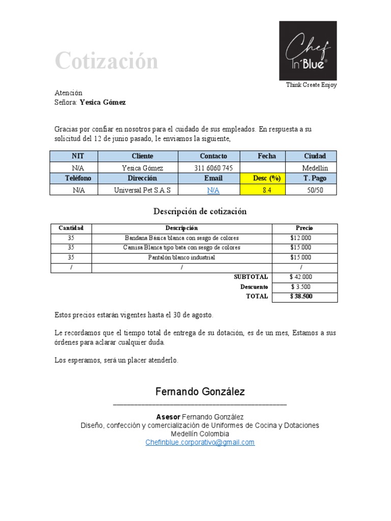 Carta de Cotización EJEMPLO | PDF
