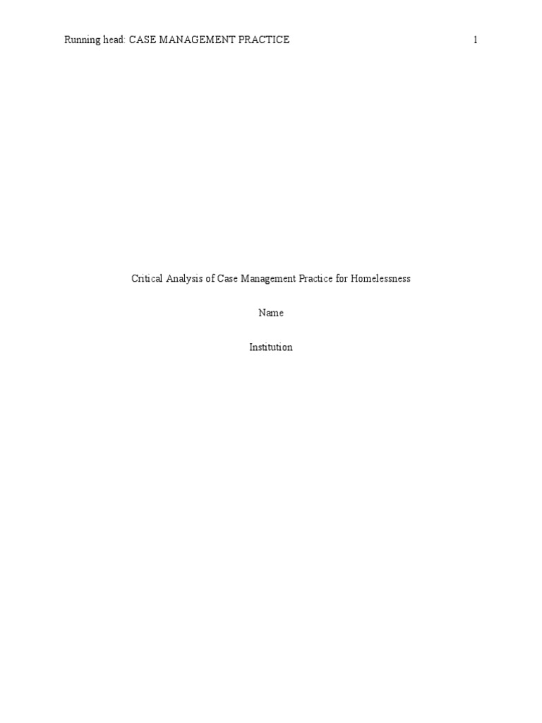 Critical Analysis of Case Management Practice For Homelessness | PDF ...