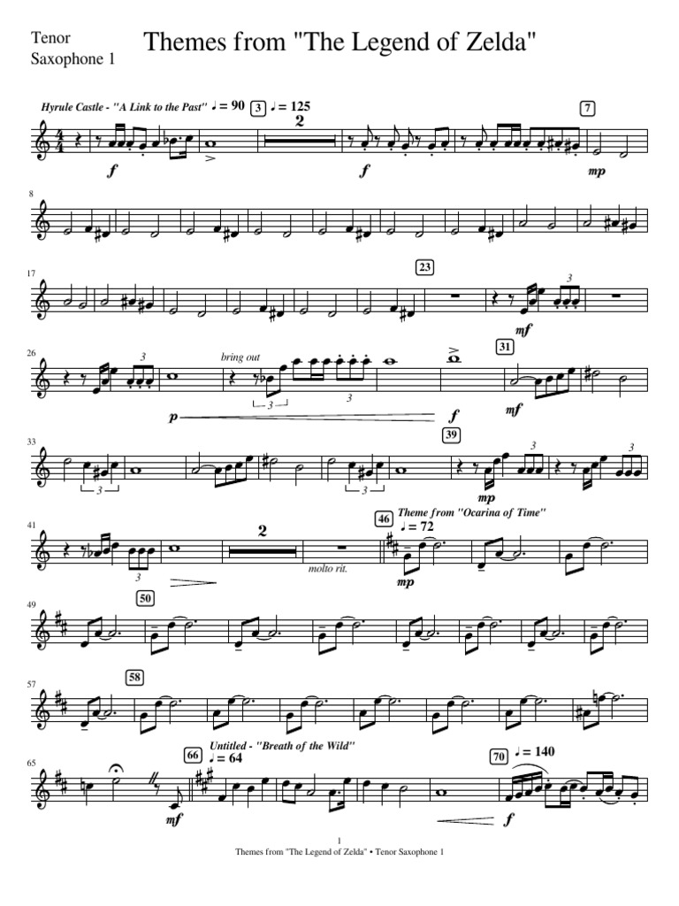 Themes From "The Legend of Zelda": Tenor Saxophone 1 | PDF | Nintendo ...