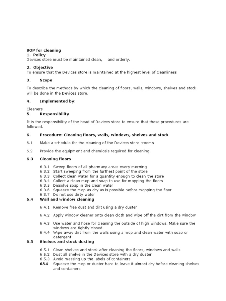 SOP For Cleaning | PDF