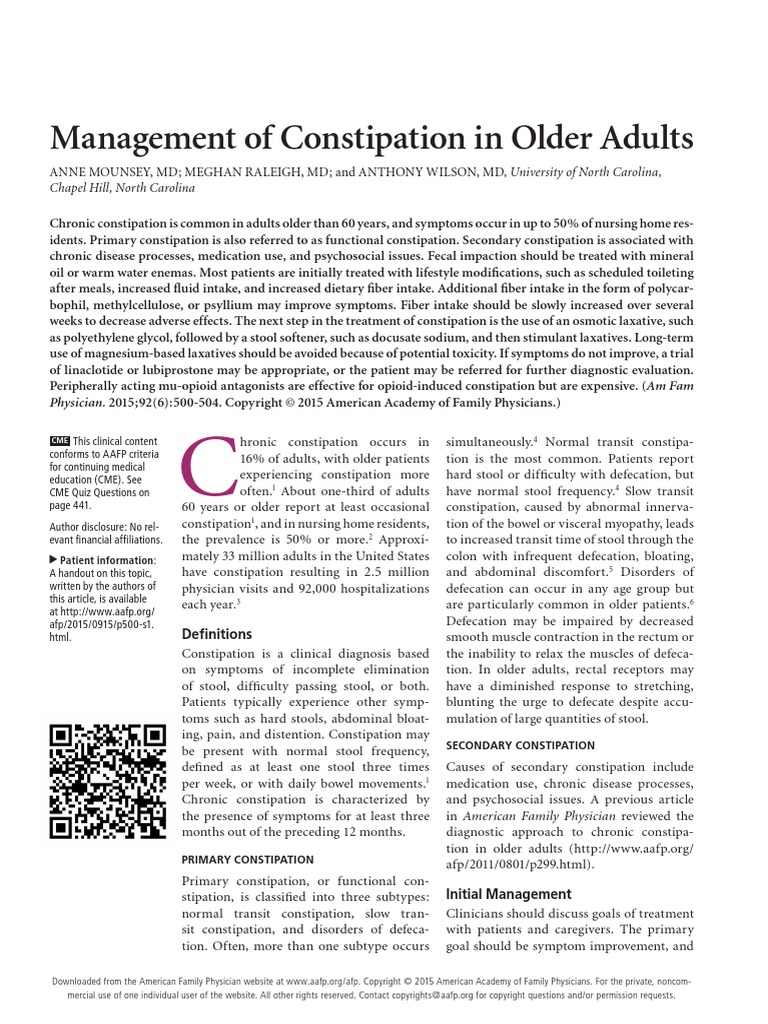2015 - Mounsey - Management of Constipation in Older Adults | PDF | Constipation | Digestive ...