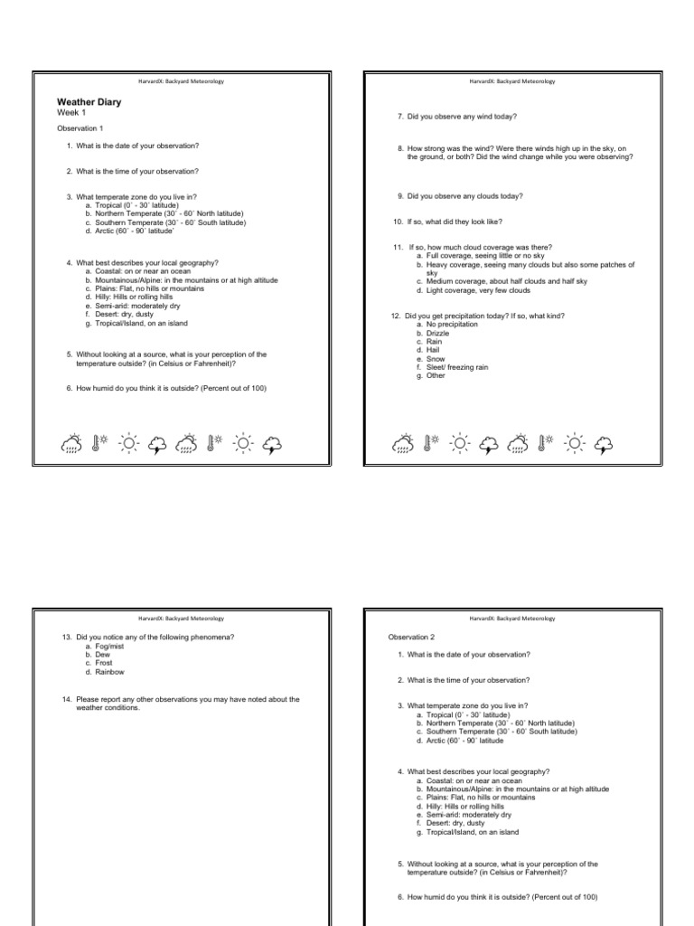 Weekly Weather Diary Template | PDF | Temperate Climate | Precipitation