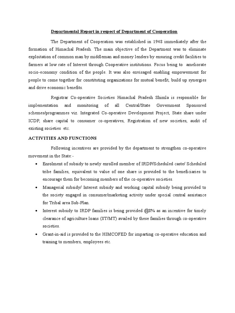 Departmental Report | Download Free PDF | Cooperative | Dividend