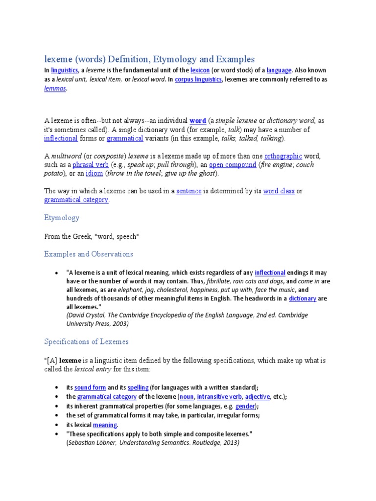 Lexeme (Words) Definition, Etymology and Examples | PDF | Lexicon ...