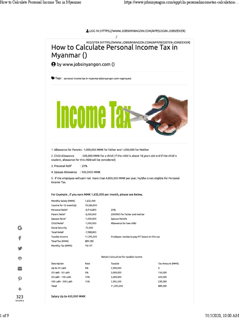 How To Calculate Personal Income Tax in Myanmar PDF | PDF