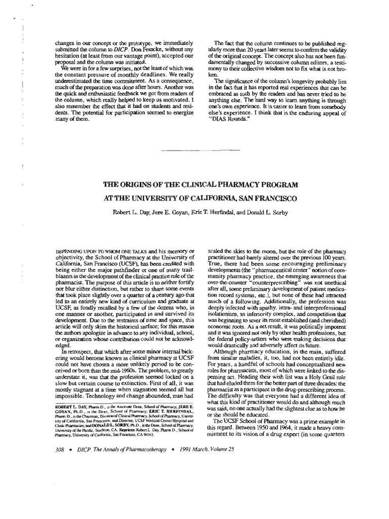 The Origins of The Clinical Pharmacy Program at UCSF | PDF | Pharmacy ...