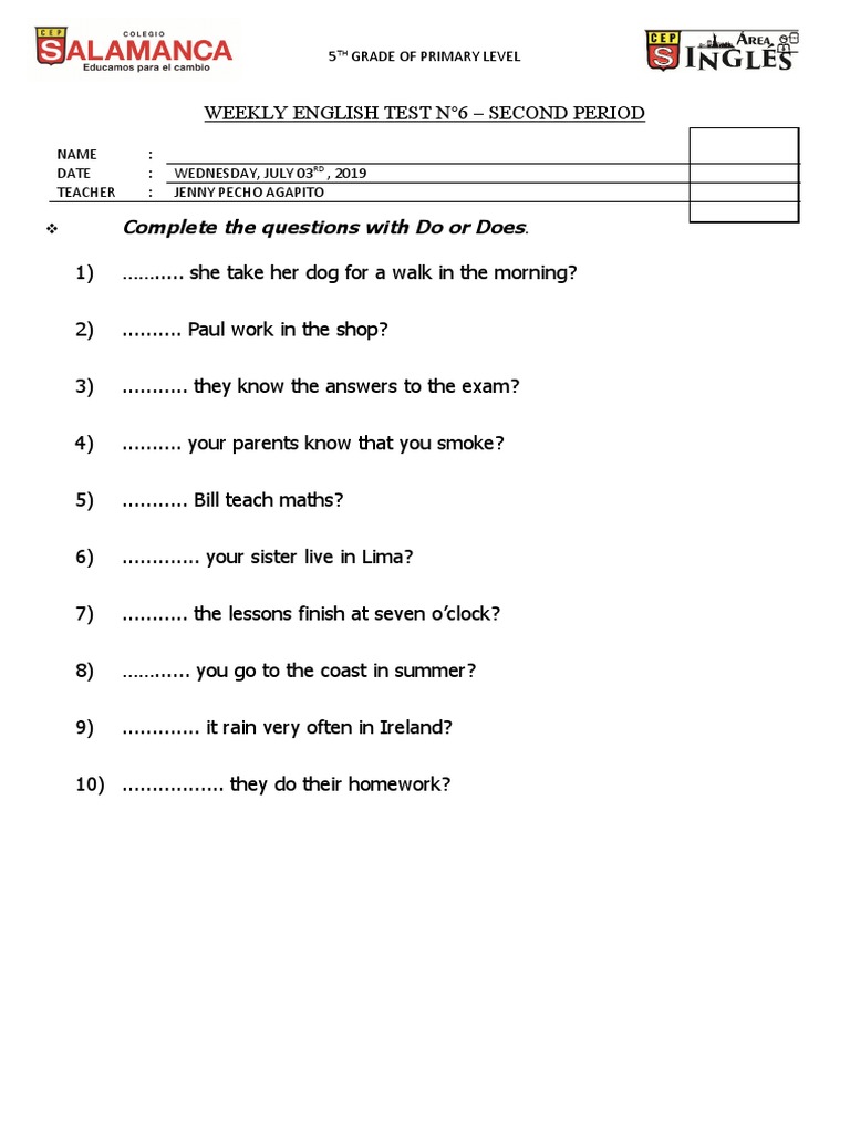 5th-6th Grade Weekly English Tests | PDF | Language Arts & Discipline