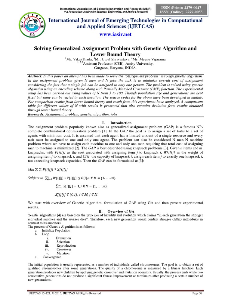 Solving Generalized Assignment Problem With Genetic Algorithm and Lower Bound Theory | PDF ...
