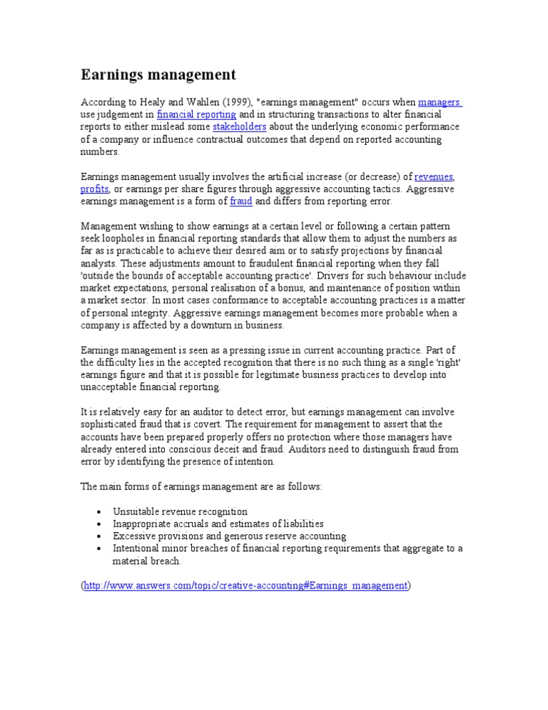 Understanding Earnings Management Tactics | PDF | Law