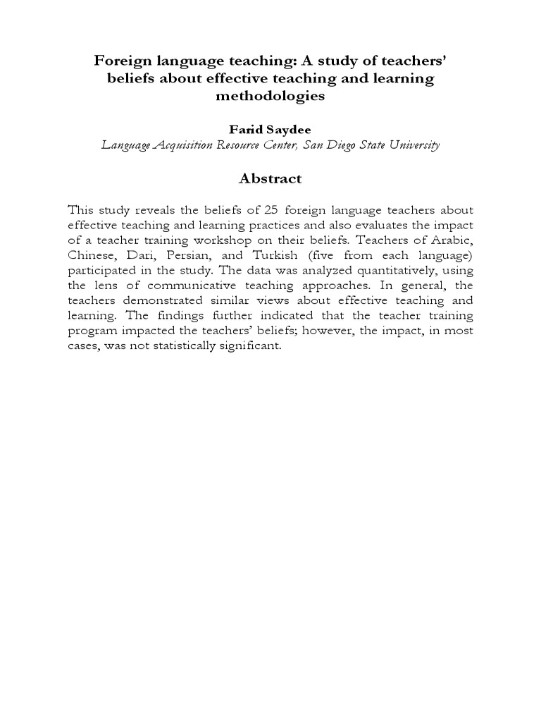 Language Teachers' Beliefs Study | PDF | Language Education | Foreign ...