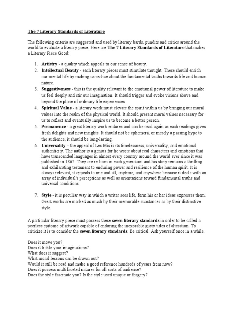 The 7 Literary Standards of Literature | PDF | Philosophical Theories ...