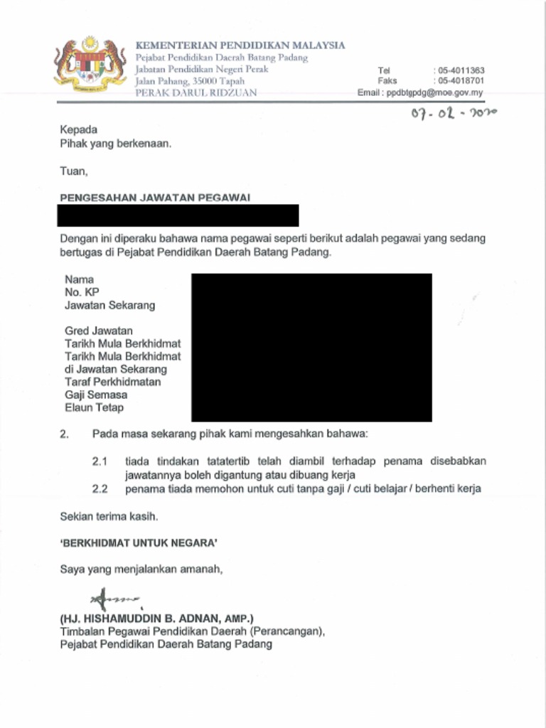 Contoh Surat Pengesahan Majikan | PDF
