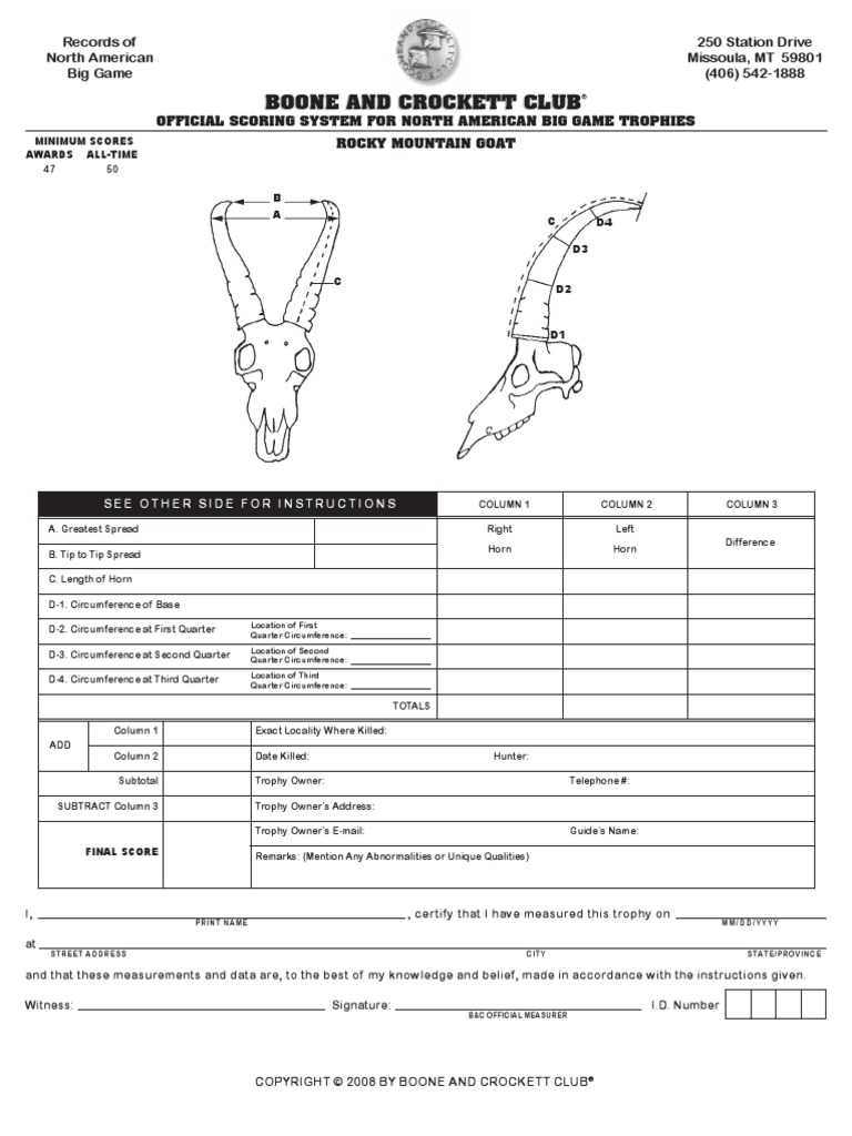 Boone and Crockett - Mountain Goat | PDF | Big Game Hunting | Hunting