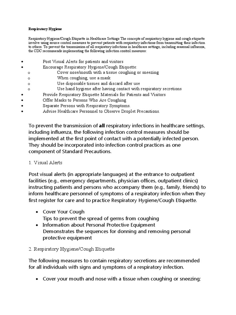 Visual Alerts: Respiratory Hygiene | PDF | Hygiene | Infection Control