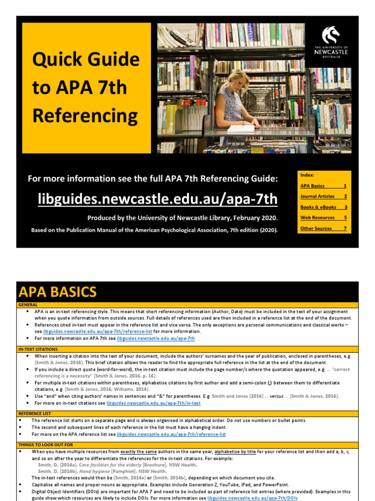 Quick Guide To APA 7th Referencing | PDF | Apa Style | Digital Object ...