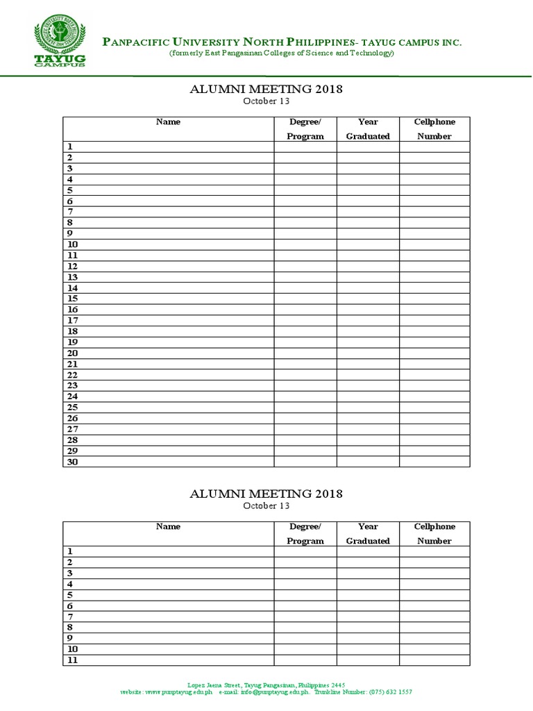 Alumni Meeting 2018 - Panpacific University | PDF