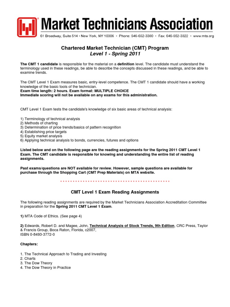 CMT Level 1 Exam Overview and Readings | PDF | Technical Analysis ...