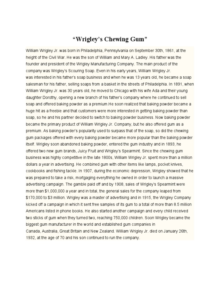 Wrigley's Chewing Gum | PDF | Sugar Confectionery | Business