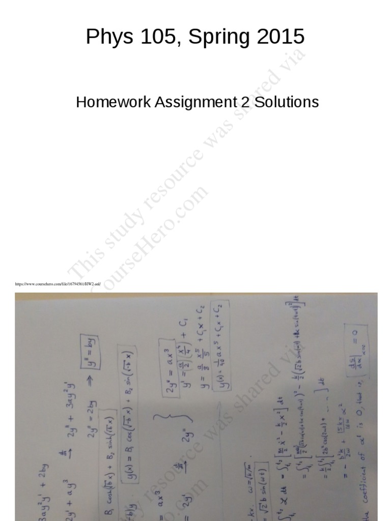 Phys 105, Spring 2015: Homework Assignment 2 Solutions | PDF | Lagrangian Mechanics ...