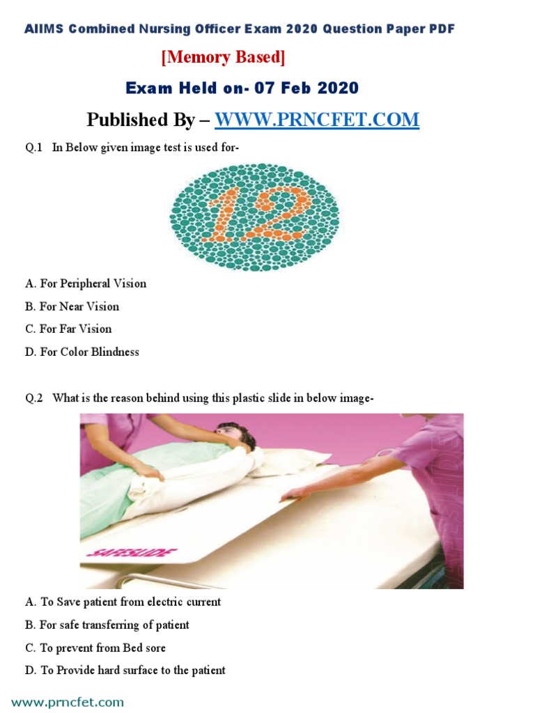 AIIMS Nursing Officer Exam 2020 Paper | PDF | Anesthesia | Catheter