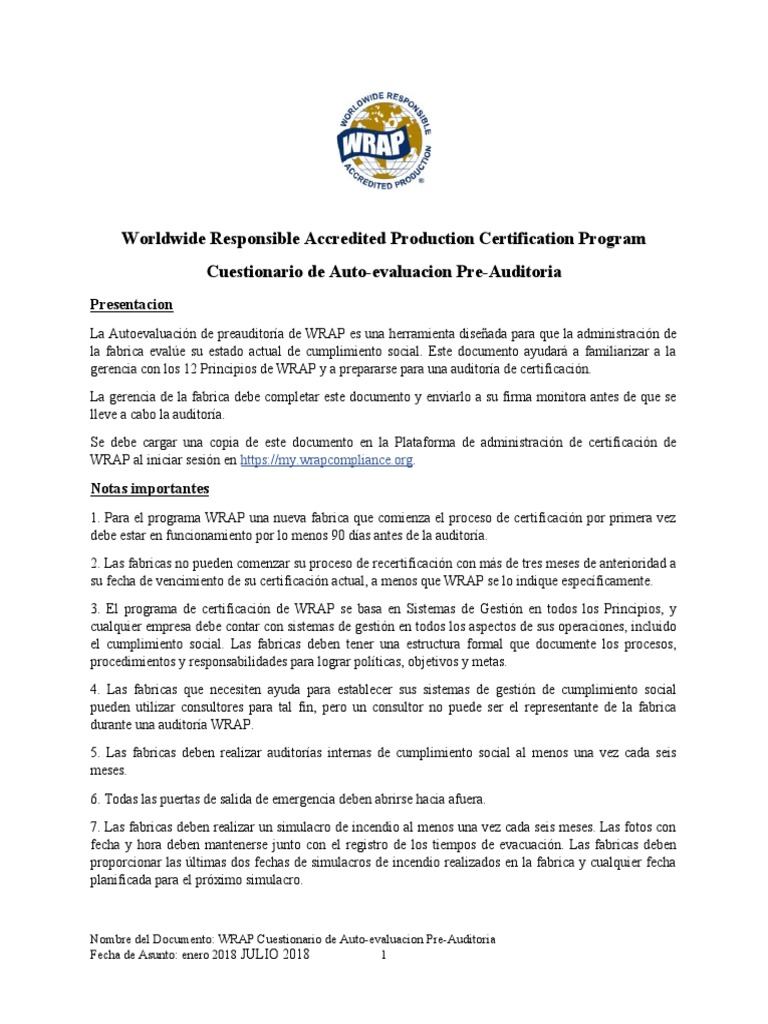AÑO 2019-WRAP Pre-Audit Self-Assessment Spanish Fillable Protected ...