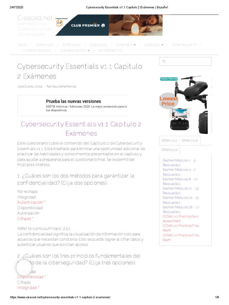 Cybersecurity Essentials v1.1 Capitulo 2 Exámenes - Español | PDF ...