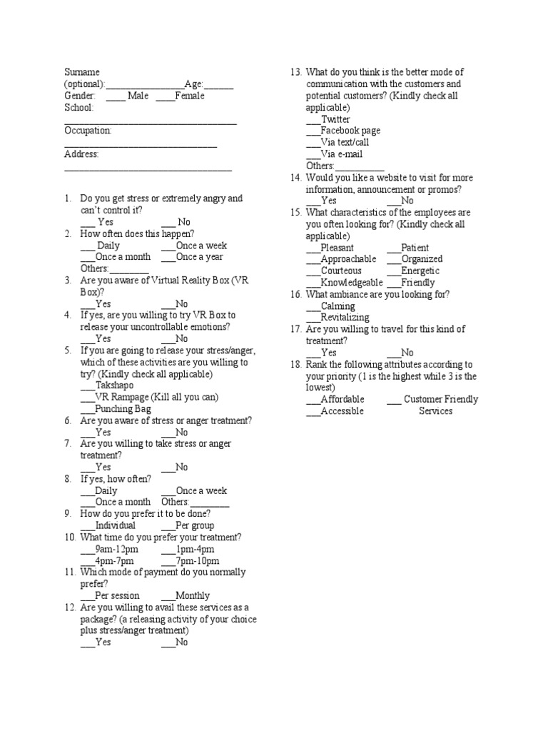 Questionnaire | PDF | Anger | Psychological Concepts