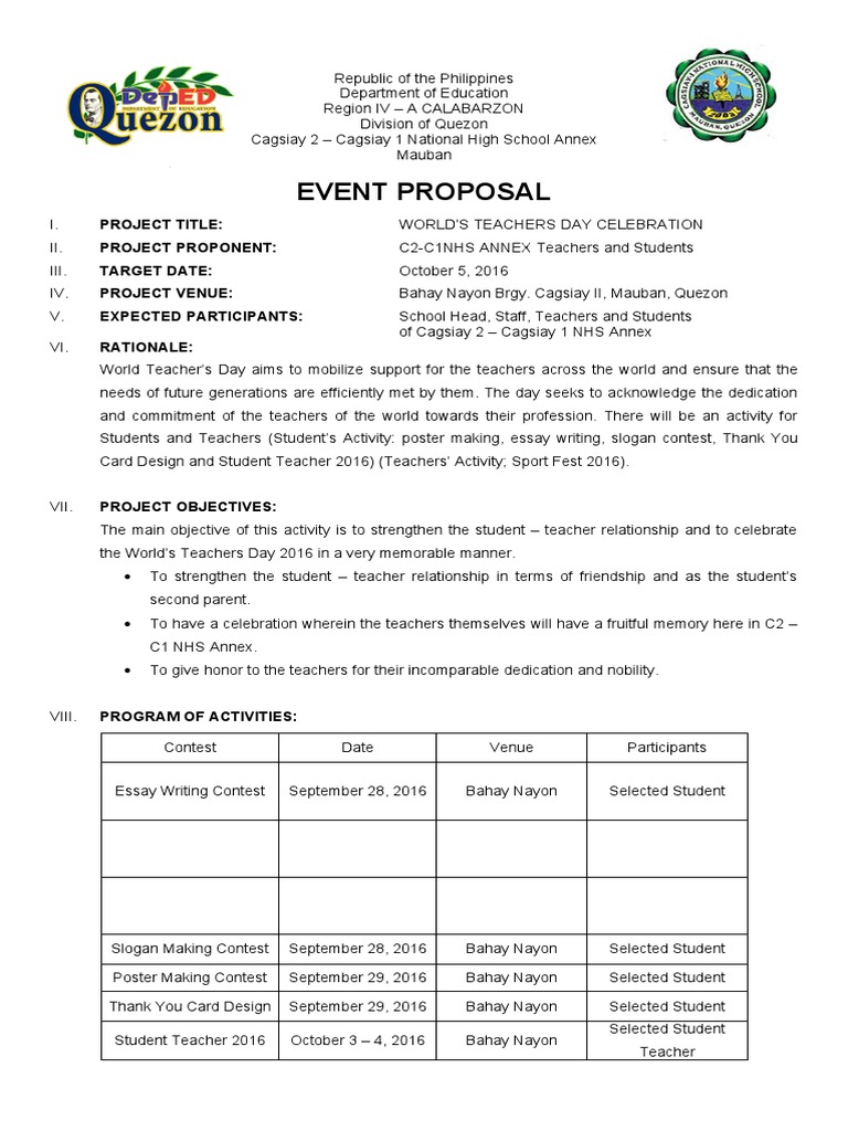 Event Proposal: Project Title: Project Proponent: Target Date: Project ...