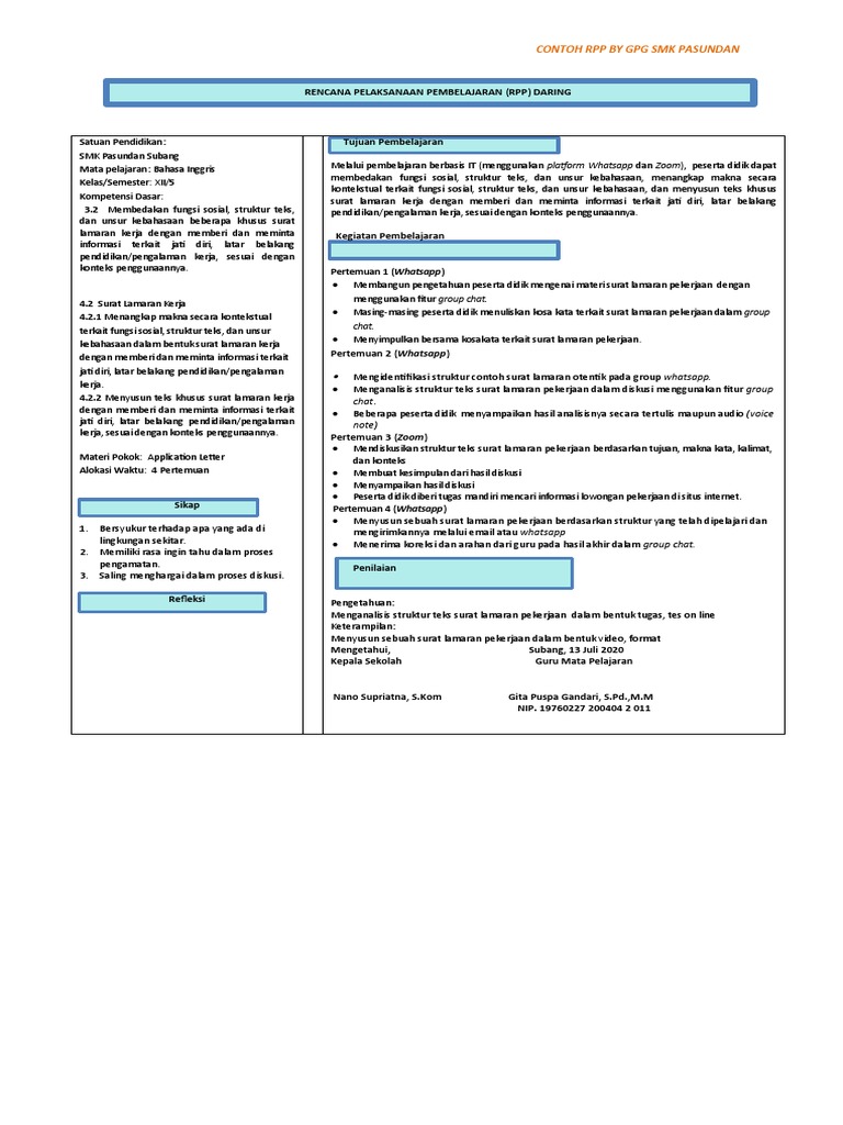 CONTOH RPP Bahasa Inggris | PDF