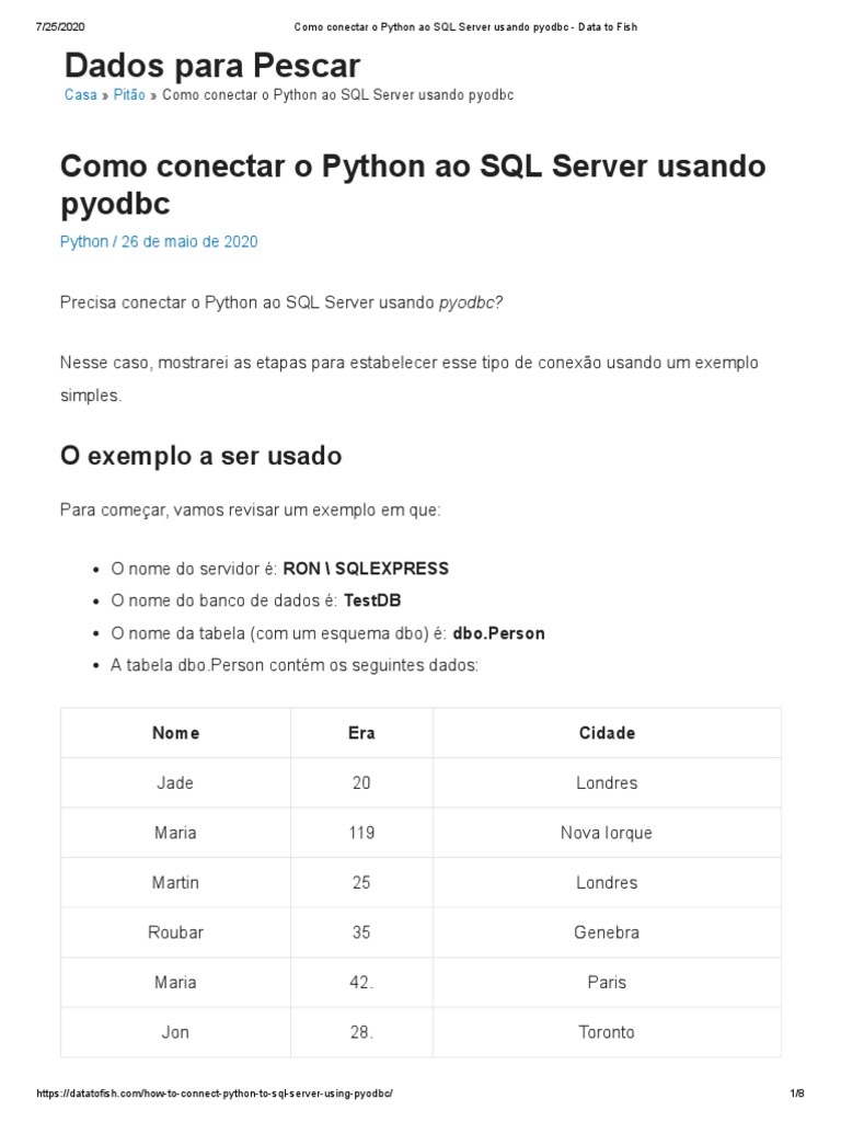 Como Conectar o Python Ao SQL Server Usando Pyodbc - Data To Fish | PDF | Microsoft Access | SQL