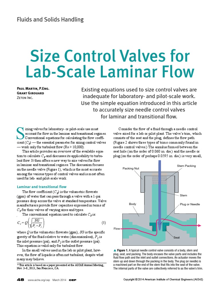 Size Control Valves For Lab-Scale Laminar Flow: Fluids and Solids Handling | PDF | Fluid ...