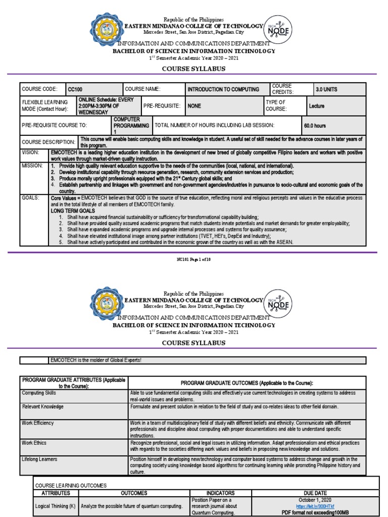 CC100 Introduction To Computing NEW | PDF | Computing | Discipline ...