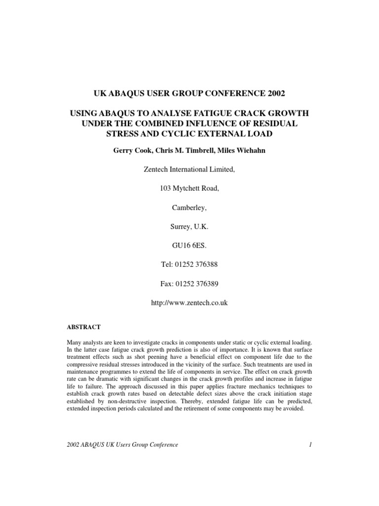 Zentech-Abaqus-Nov2002 2 | PDF | Fatigue (Material) | Fracture
