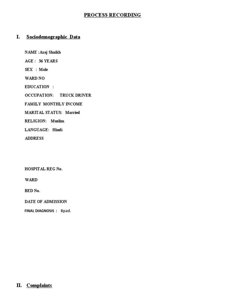 Process Recording | PDF | Psychiatry | Hospital