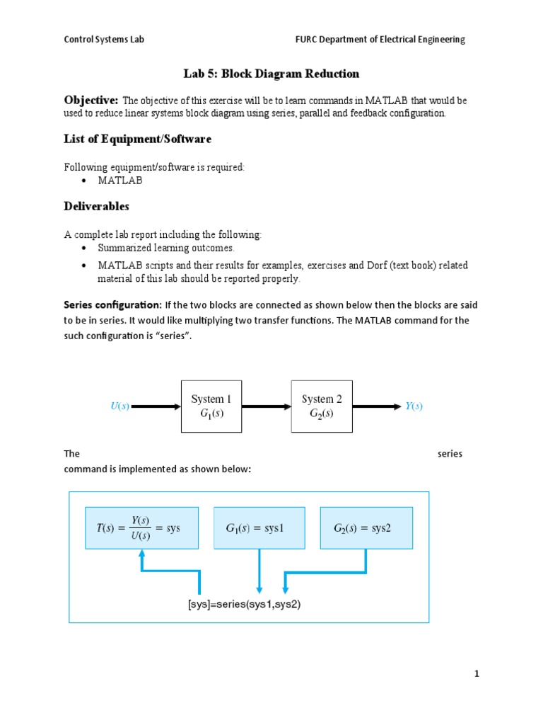 Lab 5: Block Diagram Reduction Objective: List of Equipment/Software ...