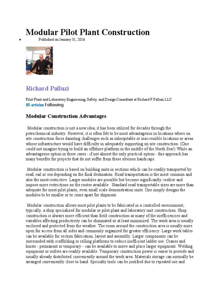 Modular Pilot Plant Construction | PDF | Modularity | Pallet