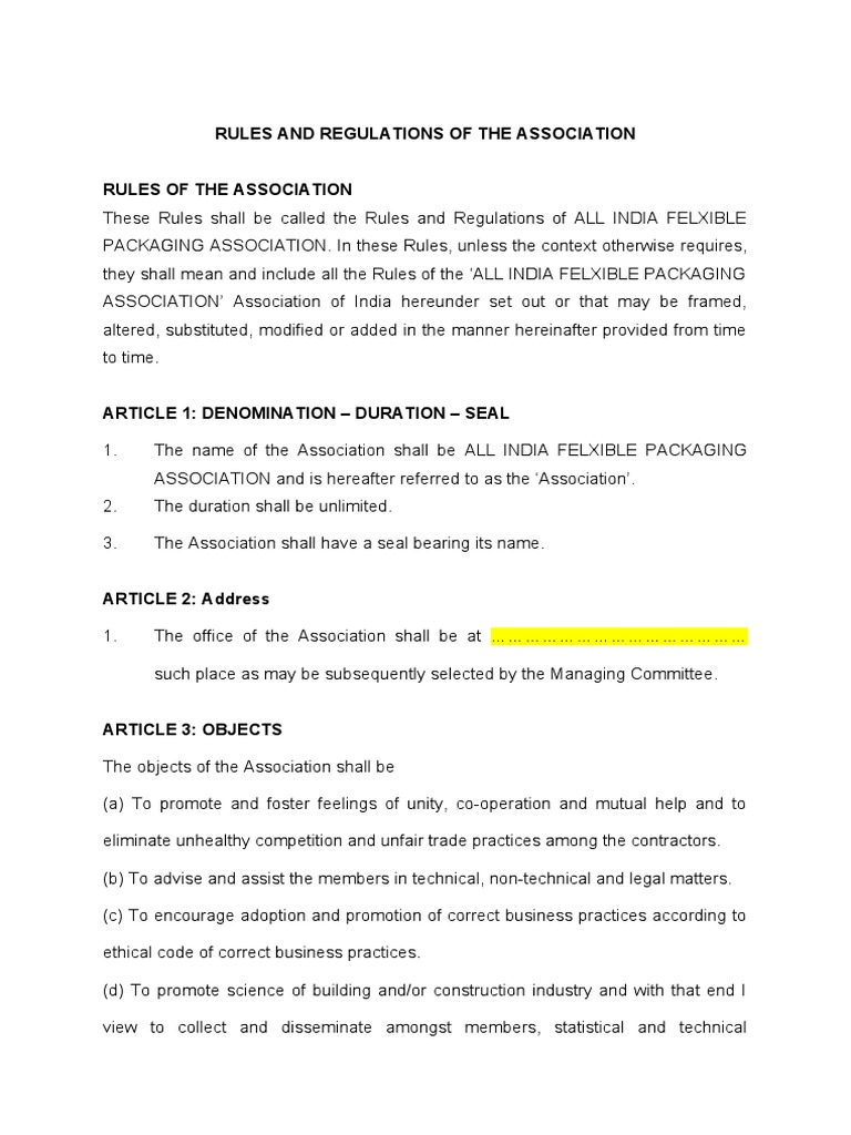 Rules and Regulations of The Association | PDF | Presidents Of The ...