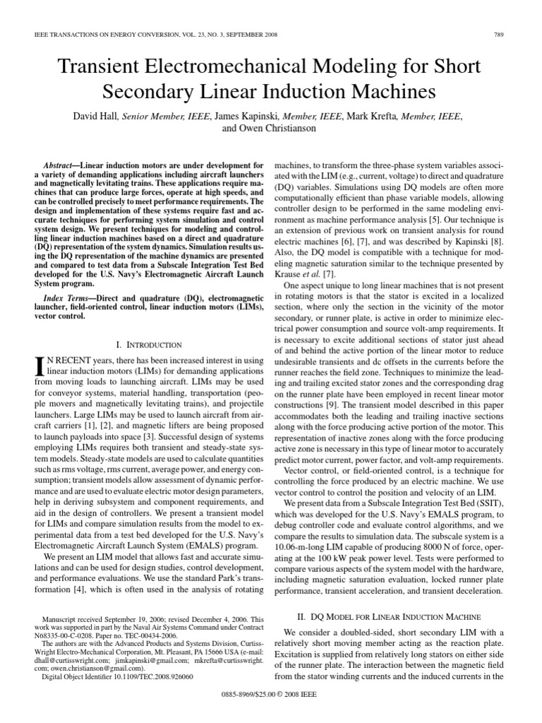 Transient Electromechanical Modeling For Short Secondary Linear ...