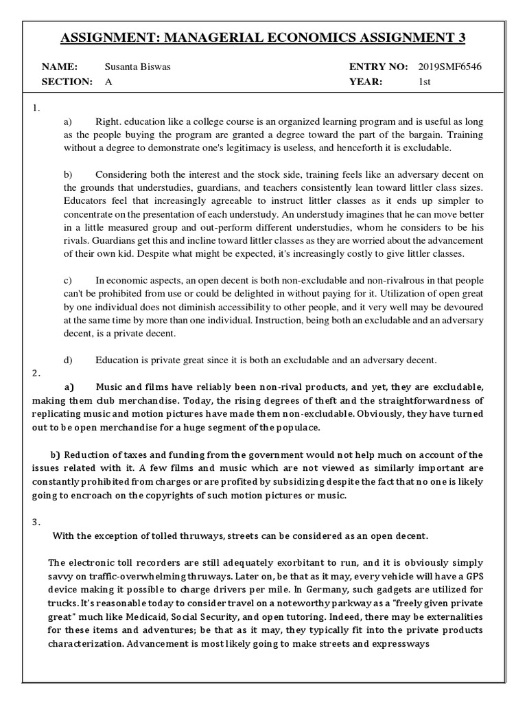 Assignment: Managerial Economics Assignment 3: Name: ENTRY NO ...
