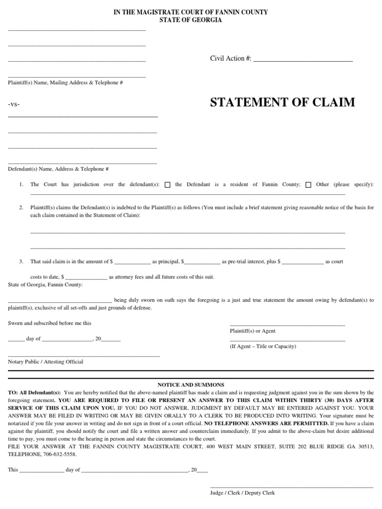 Fannin County Civil Claim | PDF | Civil Law (Common Law) | Lawsuit