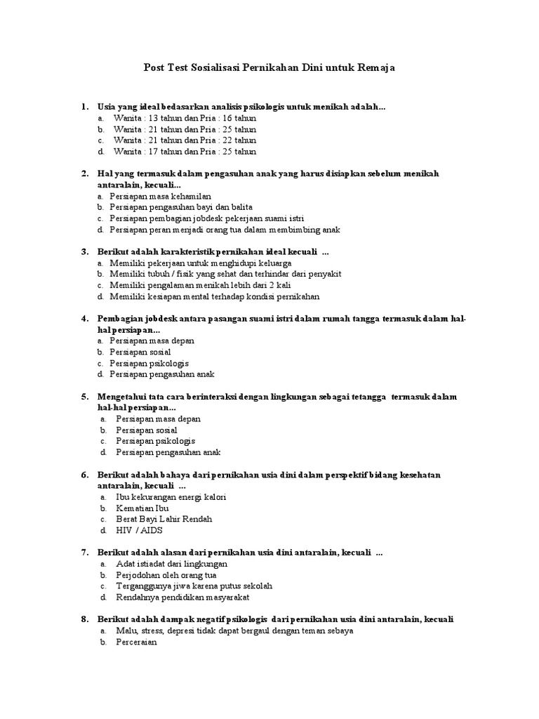 Pretest Dan Post Test Sosialisasi Pdf