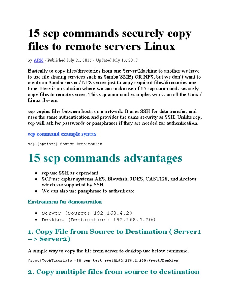 15 SCP Commands Securely Copy Files To Remote Servers Linux | PDF ...