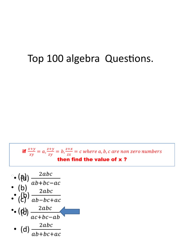 Top 100 Algebra Qns 1 | PDF | Algebra | Teaching Mathematics