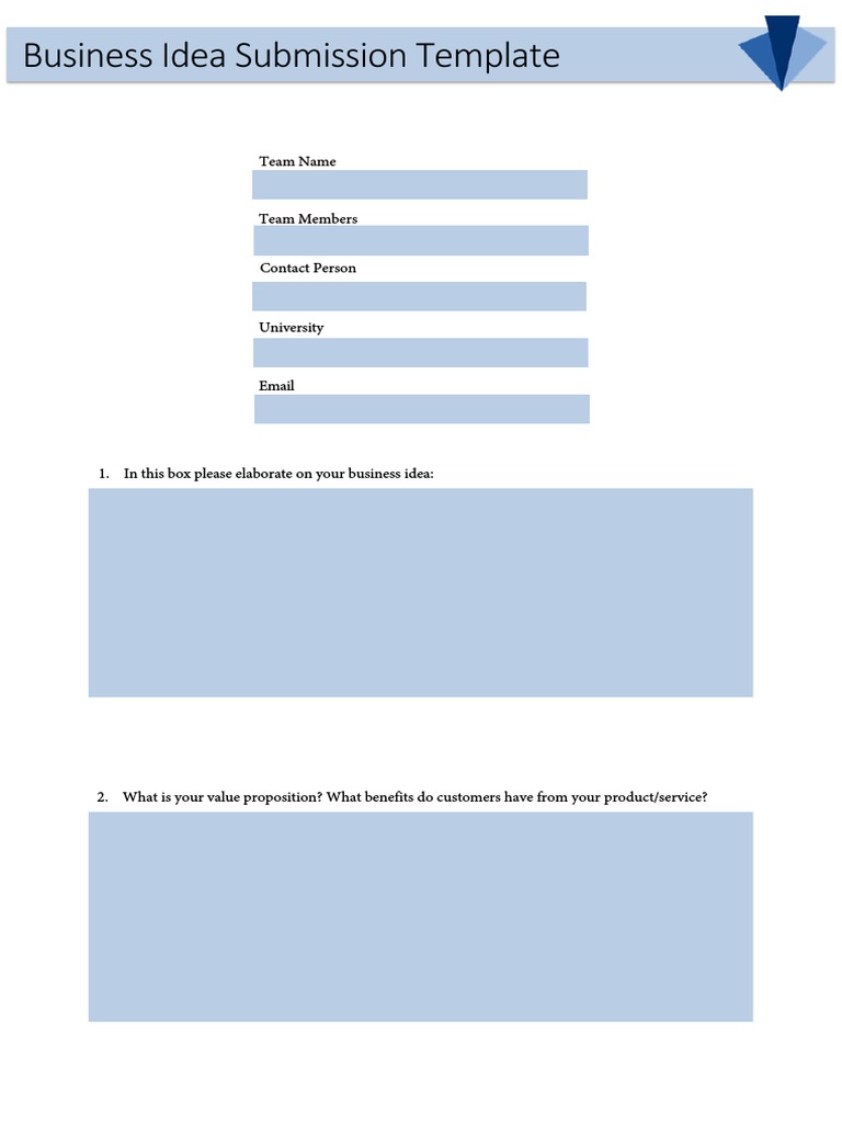 Business Idea Submission Template: Team Name | PDF